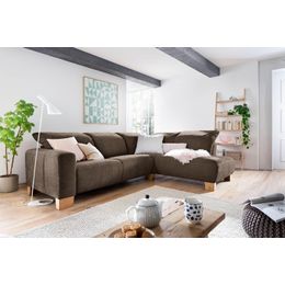 Ecksofa Home Affaire "H&ouml;rnum bequemes Wohlf&uuml;hlsofa, Federkern, Breite 281cm, L-Form", braun (dunkelbraun), B:281cm H:85cm T:220cm, Korpus/Basismaterial: 85% Polyester, 15% Viskose. Sitzfl&auml;che: 85% Polyester, 15% Viskose, Sofas, Ecksofa, wahlweise mit motorischer Relaxfunktion, mit verstellbarer Kopfst&uuml;tze