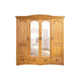 Schiebet&uuml;renschrank OTTO HOME "Konrad, Landhausstil, rustikal, mit Schubladen + Spiegel, Kassetten", beige (natur ge&ouml;lt, gelaugt), B:202cm H:207cm T:64cm, Glas, Massivholz, Schr&auml;nke, Schiebet&uuml;renschrank, massive Kiefer, FSC-zertifiziert, Messinggriffe, mehrere Varianten