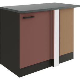 Eckunterschrank Optifit "Palma", rot (rostrot, anthrazit, anthrazit), B:100cm H:84,8cm T:60cm, Holzwerkstoff, Schr&auml;nke, Eckunterschrank, Breite 100 cm, zur Weitergestaltung mit einem Geschirrsp&uuml;ler
