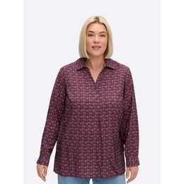 Longbluse sheego, Damen, Gr. 46, burgund, bordeaux, bedruckt, 88% Viskose, 12% Polyamid, bedruckt, gemustert, mehrfarbig, V-Ausschnitt, Blusen Longbluse