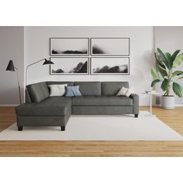 Ecksofa DOMO collection "Florentina zeitlos und elegant, Sitzn&auml;hte als Designelement, L-Form", grau (dunkelgrau), B:243cm H:84cm T:209cm, Struktur fein (100% Polyester);Luxus-Microfaser (100% Polyester);Luxus-Microfaser in Chenille-Optik (100% Polyester);Microvelour (100% Polyester);Webstoff (100% Polyester), Sofas, Ecksofa, wahlweise mit Bettfunktion, mit Kontrastnaht, Komfortsitzh&ouml;he 47cm