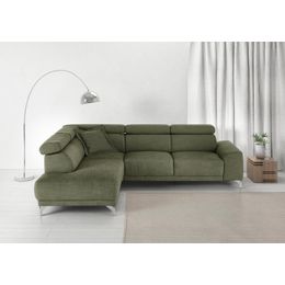Ecksofa 3C CANDY "Greve Sofa immer mit manuelle Kopfteilverstellungen, modern, elegant", gr&uuml;n (oliv), B:249cm H:79cm T:209cm, 100% Leder, Sofas, Ecksofa, wahlweise motorischer Sitzvorzug, bequem und zeitlos, L-Form