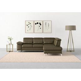 Sit & More Ecksofa SIT & MORE "Cabrio L-Form, B: 274 cm, mit Sitztiefen-, Arm- & Kopfteilverstellung", gr&uuml;n (olive), B:274cm H:87cm T:230cm, Sofas, Ecksofa, 3 Nierenkissen, Federkern, optional Bettfunktion und Stauraum