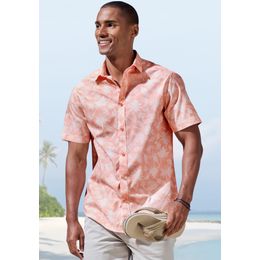 Beach Time Hawaiihemd BEACHTIME "Regular fit", Herren, Gr. XXL (45/46), N-Gr, orange (koralle, bedruckt), Web, Obermaterial: 100% Baumwolle, gemustert, regular fit, ohne Ausschnitt, abgesteppte Kante, Hemden Hawaiihemd, Kurzarm, Freizeithemd mit Palmenprint, reine Baumwolle