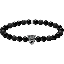 Armband Thomas Sabo "Black Cat Bead Armband" Gr. 21, silber (silberfarben, schwarz, schwarz), Armb&auml;nder, Damen, 21, Silber 925 (recycelt), Armband, mit Obsidian, Zirkonia (synth.)