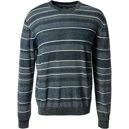 Rundhalspullover, Herren, Gr. L, indigo washed, Strick, Obermaterial: 100% Baumwolle, Pioneer Authentic Jeans, gestreift, Rundhals, Strickb&uuml;ndchen, Pullover Rundhalspullover, in melierter Ringeloptik