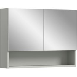 Spiegelschrank Welltime "Calcio, Breite 74 cm, 2 Spiegelt&uuml;ren, 1 Einlegeboden, 3 F&auml;cher", grau (hellgrau, spiegelfront), B:74cm H:55cm T:17cm, FSC-zertifizierter Holzwerkstoff, Schr&auml;nke, Spiegelschrank, Badschrank, Bad-M&ouml;bel, Badezimmer