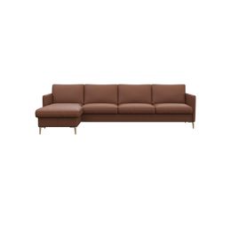 Ecksofa FLEXLUX "Fiore, super Sitzkomfort durch Kaltschaum im Sitz, L-Form", braun (old chesnut), B:280cm H:85cm T:159cm, 100% Echteder, Sofas, Ecksofa, schmale Armlehnen, F&uuml;&szlig;e Alu+ Eiche