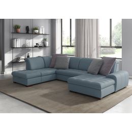 Sit & More Wohnlandschaft SIT & MORE "Luxor U-Form", blau (hellblau), B:329cm H:82cm T:224cm, Luxus-Microfaser ALTARA NUBUCK (100% Polyester);Soft clean (98% Polyester, 2% Polyamid);Struktur fein (100% Polyester), Sofas, Wohnlandschaft, wahlweise mit Bettfunktion, Bettkasten und Kopfteilverstellung