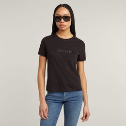 G-Star Raw T-Shirt G-STAR "G-Script Shiny R", Damen, Gr. XS, schwarz (dk schwarz), Single Jersey, Obermaterial: 100% Baumwolle, bedruckt, unifarben, regular fit, Rundhals, abgesteppte Kante, Shirts T-Shirt, mit Ton-in-Ton Schriftzug