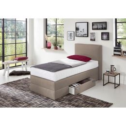 Boxspringbett, beige (strukturstoff beige), Liegefl&auml;che B/L: 90cm x 200cm, H3, 7-Zonen-Kaltschaummatratze, Westfalia Schlafkomfort, Komplettbetten, Boxspringbett, mit Schubk&auml;sten und Zierkissen