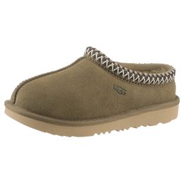 UGG Australia Hausschuh UGG "K TASMAN II", M&auml;dchen, Gr. 1 (32,5), gr&uuml;n (khaki (antilope)), Textil, Veloursleder, ethno, Schuhe Hausschuh, Plateau Clog, Mule, Pantoffel mit Ethno-Muster