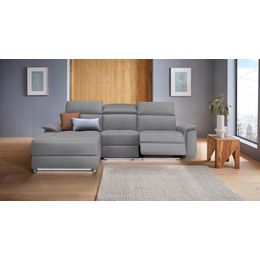 Ecksofa Home Affaire "Pareli, L-Form, 259cm,m. Recamiere, Echtleder, Kunstleder, Webstoff", grau (anthrazit), B:259cm H:98cm T:163cm, Webstoff (95% Polyester 5%Nylon), Sofas, Ecksofa, man. o. elektr. Relaxfunktion, USB/Kopfteilverstellg u. LED