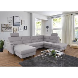 Wohnlandschaft Home Affaire "Palmera U-Form, B: 308 cm", silber, B:308cm H:89cm T:212cm, 100% Polyester;Struktur (100% Polyester);Luxus-Microfaser in Lederoptik (100% Polyester), Sofas, Wohnlandschaft, optional Bettfunktion & Bettkasten, Federkern