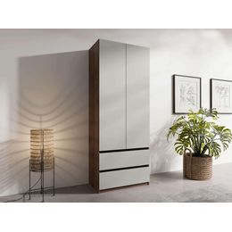 Kleiderschrank Home Affaire "GERMO mit 1 Einlegeb&ouml;de, 2 Schubladen, 1 Kleiderstange, 90/51/230cm", grau (nussbaum, grau), B:90cm H:230,5cm T:51,4cm, Melamin, Schr&auml;nke, Kleiderschrank, Garderobe mit 2 Dreht&uuml;ren, W&auml;scheschrank mit viel Stauraum