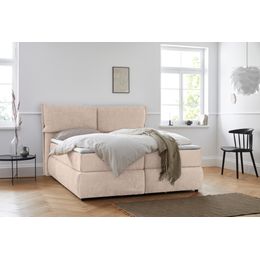 Boxspringbett Home Affaire "Jenson", beige, B:188cm L:225cm, Struktur weich (85% Polyester/15% Nylon), Komplettbetten, Boxspringbett, in 4 Farben, 4 Breiten, 3 Matratzenarten in 2 H&auml;rtegraden, Topper
