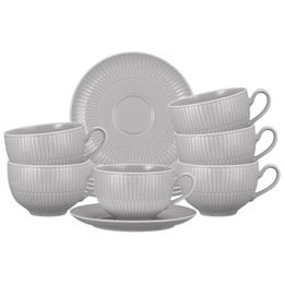 Tasse Seltmann Weiden "Milchkaffeetassen mit Untertassen Amina 350 ml 6er Set", grau (silbergrau), 12 tlg., Porzellan, Trinkgef&auml;&szlig;e, Tasse