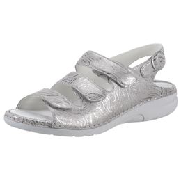 Waldl&auml;ufer Riemchensandale WALDL&Auml;UFER "GUNNA", Damen, Gr. 7 (40,5), grau (grau, metallic), Veloursleder, Schuhe Riemchensandale, Sommerschuh, Sandalette, Keilabsatz, in Metallic-Optik, G-Weite