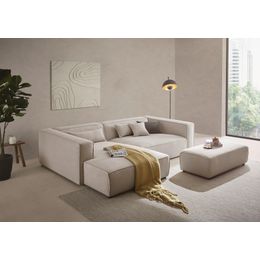 Ecksofa "PIARA XXL, L-Form, Schlaffunktion, Cord, Leinenoptik o. Strukturstoff", beige (hellbeige), B:288cm H:66cm T:198cm, 100% Polyester, LeGer Home by Lena Gercke, Sofas, Ecksofa, Hocker stellbar zum Schlafsofa (Krokodilverbinder), tiefe Sitzfl&auml;che