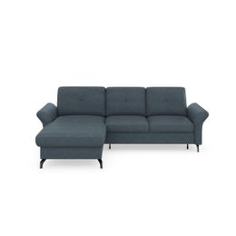 Ecksofa Home Affaire "Calando L-Form", blau (blaugrau), B:258cm H:91cm T:165cm, 100% Polyester, Sofas, Ecksofa, wahlweise mit Bettfunktion, Bettkasten und Armteilfunktion