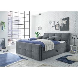 Boxbett ED EXCITING DESIGN "Redmond", grau (grau uran 04 anthrazit), B:200cm L:237cm, 95% Polyester, 5% Nylon, Komplettbetten, Boxbett, inkl. Zwei Bettk&auml;sten, Stauraum im Kopfteil und Topper