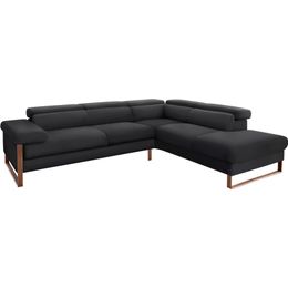 Ecksofa W.Schillig "finn, Designsofa mit tollem Sitzkomfort, bequem, L-Form", schwarz (schwarz z59), B:281cm H:71cm T:230cm, Flachgewebe S22 (100% Polyester);Stoff S37 (100% Polyester);Longlife Xtra-Leder Z59: Glattleder mit modischer Pr&auml;gung. Hautst&auml;rke 0, 9 - 1, 1 mm, Sofas, Ecksofa, German Design Award 2016, Fu&szlig;gestell Nussbaum natur, Breite 281 cm