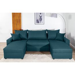Wohnlandschaft Collection AB "Pico U-Form", blau (petrol), B:252cm H:39cm T:158cm, 100%Polyester, Sofas, Wohnlandschaft, Wohnlandschaft,2 X Ottomane,Poly&auml;therschaum Polsterung