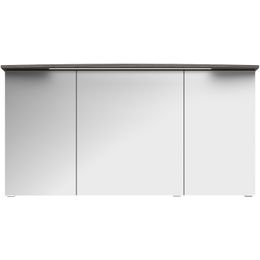 Badezimmerspiegelschrank SAPHIR "Serie 4010 Badezimmer-Spiegelschrank inkl. LED-Beleuchtung im Kranz", grau (graphit struktur quer nachbildung), B:142cm H:71,9cm T:26,5cm, Holzwerkstoff, Schr&auml;nke, Badezimmerspiegelschrank, Badschrank 142 cm breit, 3 T&uuml;ren, 6 Glas-Einlegeb&ouml;den, inkl T&uuml;rd&auml;mpfer