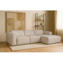 Ecksofa Home Affaire "Noord mit Kedernaht, Breite 281 cm, L-Form", beige (cream), B:281cm H:71cm T:161cm, 94% PES, 6% NY, Sofas, Ecksofa, Cord, Struktur, Webstoff, mit Wellenunterfederung, Massivholzrahmen