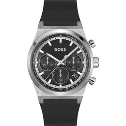 Chronograph BOSS "CANDOR CHRONO", schwarz, Armbanduhren, Herren, Chronograph, Quarzuhr, Armbanduhr, Herrenuhr, Lederarmband, analog, Tag