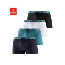 Boxer Bruno Banani "Boxershorts f&uuml;r Herren", Herren, Gr. M (5), 4 Stk., bunt (navy, petrol, wei&szlig;, schwarz), Jersey, Obermaterial: 95% Baumwolle, 5% Elasthan, unifarben, Unterhosen Boxer, mit Schriftzug im Bund, Topseller