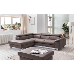 Ecksofa COTTA "Komaris L-Form, B: 249 cm", grau (elefant), B:249cm H:72cm T:100cm, Microfaser PRIMABELLE (100% Polyester);Kunstleder SOFTLUX;Feinstruktur (100% Polyester);Kunstleder SOFTLUX/Struktur (100% Polyester);NaturLEDER, Sofas, Ecksofa, mit Kopfteilverstellung, optional Bettfunktion, Bettkasten & Licht