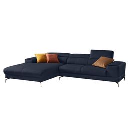 Ecksofa W.Schillig "Piedroo, Designsofa mit tollem Sitzkomfort, elegant und bequem, L-Form", blau (blau z59), B:303cm H:70cm T:193cm, Longlife Xtra-Leder Z59: Glattleder mit modischer Pr&auml;gung. Hautst&auml;rke 0, 9 - 1, 1 mm, Sofas, Ecksofa, Kopfteilverstellung, wahlweise mit Sitztiefenverstellung, Breite 303cm