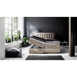 Boxbett "LILO", braun (hellbraun), B:147cm L:213cm, ATLANTIC HOME COLLECTION, Komplettbetten, Boxbett, inkl. Bettkasten und Topper