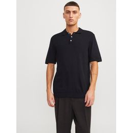 Jack & Jones Poloshirt JACK & JONES "JJEEMIL KNIT POLO S/S SN", Herren, Gr. S, schwarz, Strick, Obermaterial: 60% Baumwolle, 20% Nylon, 20% Viskose, unifarben, Basic, regular fit, Shirts Poloshirt