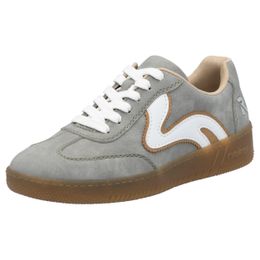 Plateausneaker RIEKER SPORT, Damen, Gr. 37, grau (grau, creme), Lederimitat, Schuhe Plateausneaker, Freizeitschuh, Halbschuh, Schn&uuml;rschuh in veganer Verarbeitung