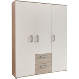 Kleiderschrank Home Affaire "Geert, Kinderkleiderschrank", Kinder, Gr. Ulme Silber-Grau Nb, B/H/T: 130cm x 188cm x 51cm, T&uuml;ren: 3 Stk., grau (ulme silber, grau nb, wei&szlig;), Holzwerkstoff, Schr&auml;nke Kleiderschrank, 2 Kleiderstangen, verstellbare Einlegeb&ouml;den, mit zwei Schubk&auml;sten