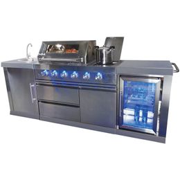 Outdoor-K&uuml;che Buschbeck "&raquo;Oxford&laquo; mit Gasgrill und K&uuml;hlschrank", silber (k&uuml;che: silberfarben), B:245cm H:119cm T:60cm, Komplettk&uuml;chen-Sets, Outdoor-K&uuml;che, BxTxH: 245x60x119 cm