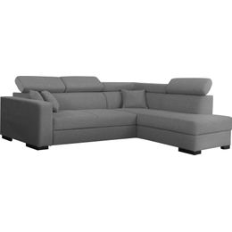 Ecksofa Home Affaire "Tulio L-Form", grau (ash), B:267cm H:95cm T:198cm, Struktur fein (100% Polyester);Struktur (100% Polyester);Samtstruktur (100% Polyester), Sofas, Ecksofa, wahlweise mit Bettfunktion und Bettkasten, incl. 3 Zierkissen