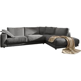 Ecksofa Home Affaire "Enisa XXL B/T/H: 325/224/85 cm L-Form", grau (dunkelgrau), B:325cm, Cord (88% Polyester / 12% Polyacryl), Sofas, Ecksofa, Kuschelig, gem&uuml;tlich, in 5 Farben, Bezug in Cord, mit 2 Zierkissen