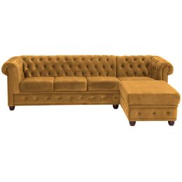 Chesterfield-Sofa Home Affaire "New Castle L-Form", gelb (mustard), B:255cm H:72cm T:171cm, Sofas, Chesterfield-Sofa, hochwertige Knopfheftung in Chesterfield-Design, B/T/H: 255(171/72)