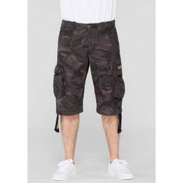 Cargobermudas Alpha Industries "Jet Short", Herren, Gr. 32, N-Gr, schwarz (schwarz camo), Web, Obermaterial: 100% Baumwolle, bedruckt, normal knieumspielend, Hosen Cargobermudas