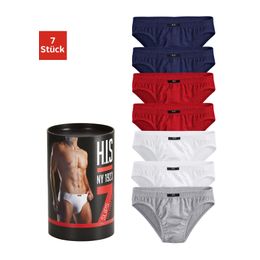 H.I.S. Slip H.I.S "Unterhosen f&uuml;r Herren", Herren, Gr. 8 (XXL), 7 Stk., bunt (marine, rot, wei&szlig;, grau, meliert), Jersey, Obermaterial: 95% Baumwolle, 5% Elasthan, unifarben, k&ouml;rpernah, Unterhosen Slip, aus Baumwoll-Mix in einer Dose verpackt