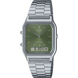 Chronograph CASIO VINTAGE, gr&uuml;n (edelstahlfarben, oliv), Armbanduhren, Damen, Chronograph, Quarzuhr, Armbanduhr, Damenuhr, Herrenuhr, Edelstahlarmband,Digitaluhr