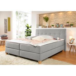 Boxspringbett Home Affaire "Calloway", grau, B:208cm L:238cm, Komplettbetten, Boxspringbett, inkl. Topper, XXL-Ausf&uuml;hrung, in 4 Farben, 5 Breiten, 3 Matratzenarten