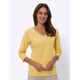 3/4-Arm-Shirt Classic Basics "3/4-Arm-Shirt", Damen, Gr. 40, gelb, 100% Baumwolle, unifarben, V-Ausschnitt, Shirts 3/4-Arm-Shirt
