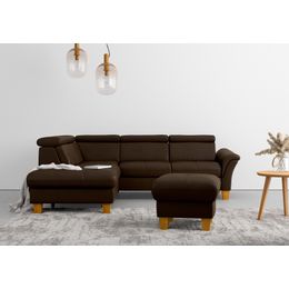 Ecksofa Home Affaire "Lindgren L-Form", braun (mocca), B:249cm H:84cm T:217cm, 100% Polyester, Sofas, Ecksofa, wahlweise mit TV-Funktion, Stauraum und Kopfteilverstellung