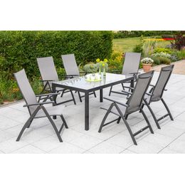 Garten-Essgruppe Merxx "Vicenza", braun (diamantbraun), B:58cm H:111cm T:71cm, Aluminium, Polyester, Sitzm&ouml;bel-Sets, Garten-Essgruppe, 6 Klappsessel mit Tisch