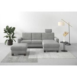 Ecksofa Home Affaire "Summer L-Form", silber, B:249cm H:91cm T:164cm, 100% Polyester, Sofas, Ecksofa, mit Recamiere, mit oder ohne Bettfunktion und Bettkasten, Cord-Bezug