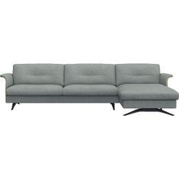 Ecksofa FLEXLUX "Glow, super bequem durch hochwertigem Sitzaufbau mit Federkern, L-Form", blau (sky blau), B:305cm H:81cm T:158cm, 62% Polyester/17%Baumwolle/14%Viscose/7%Leinen, Sofas, Ecksofa, Modernes skandinavisches Design